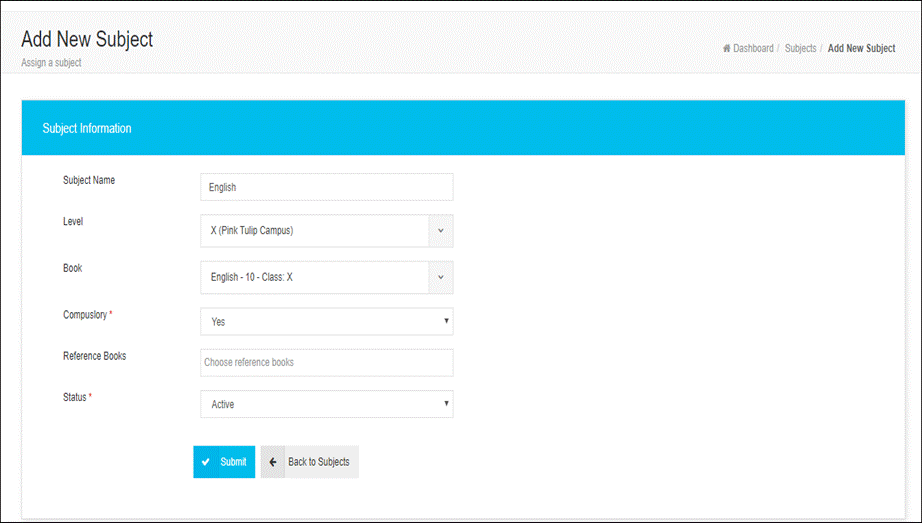 Subject Name : Here you can specifysubject name.